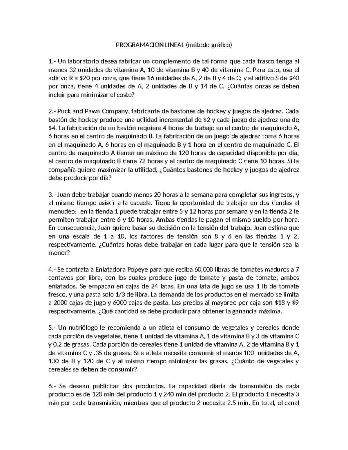 Programacion lineal metodo grafico - PROGRAMACION LINEAL (método ...