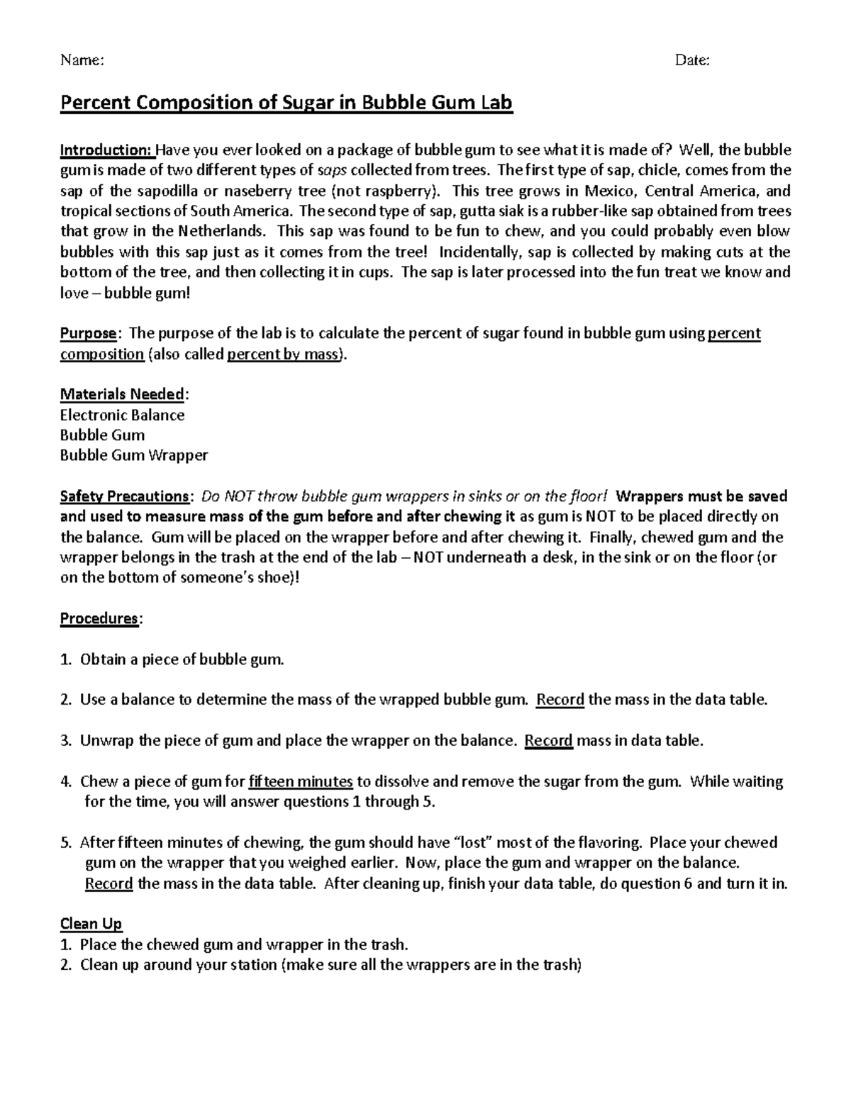 Bubble Gum Lab - It's a project on weighing gum and finding the sugar ...