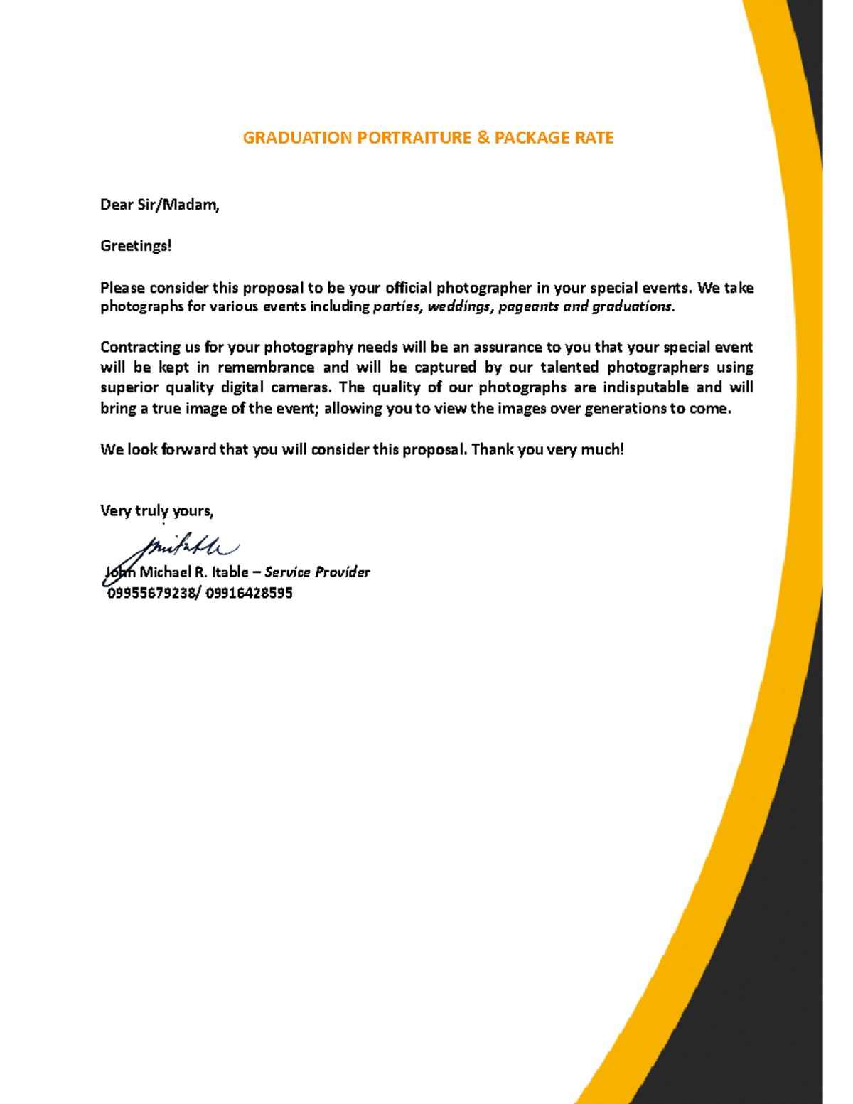 Pictorial- Proposal- Ransohan - GRADUATION PORTRAITURE & PACKAGE RATE ...