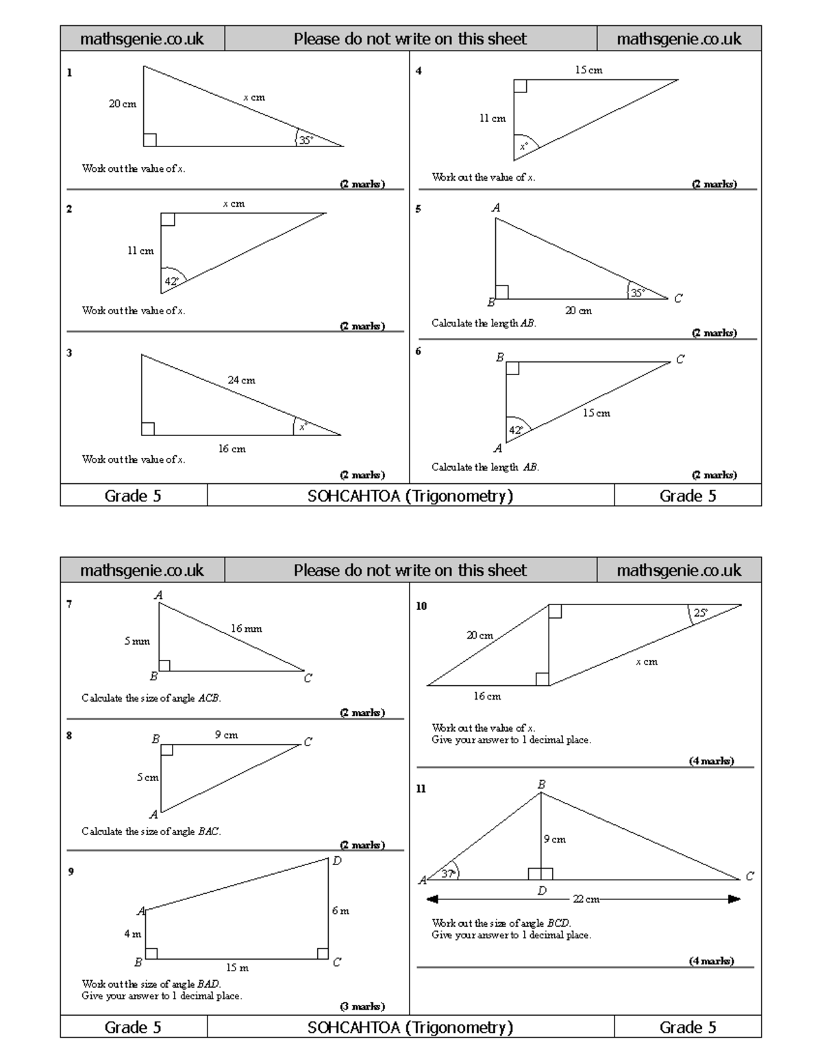 trigonometry questions - mathsgenie.co Grade 5 SOHCAHTOA (Trigonometry ...
