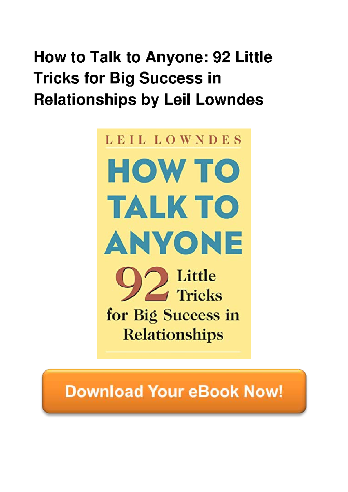 How to Talk to Anyone 92 Little Tricks f - The benefit you get by reading this book is actually ...