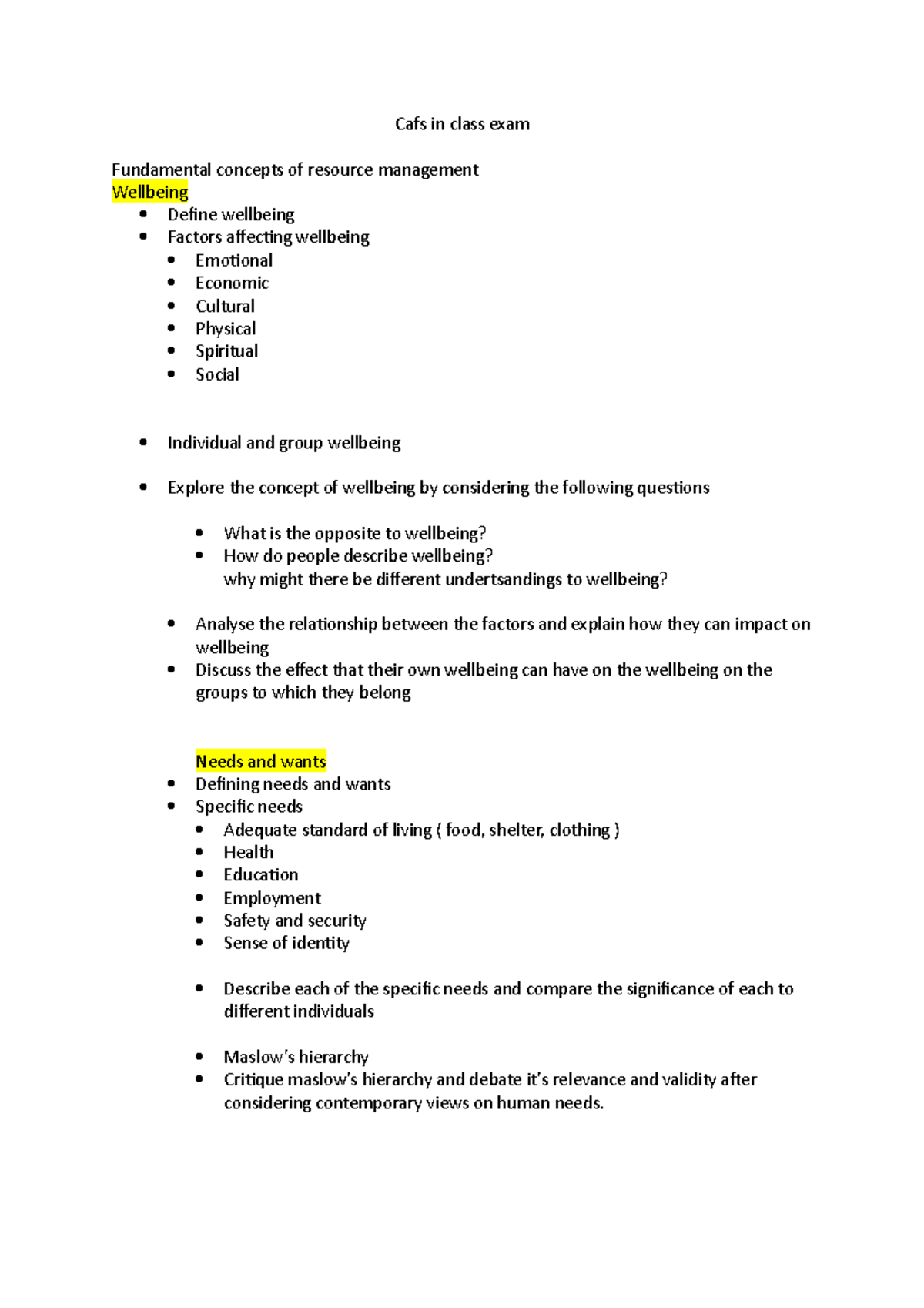 Cafs in class exam study notes - Cafs in class exam Fundamental ...