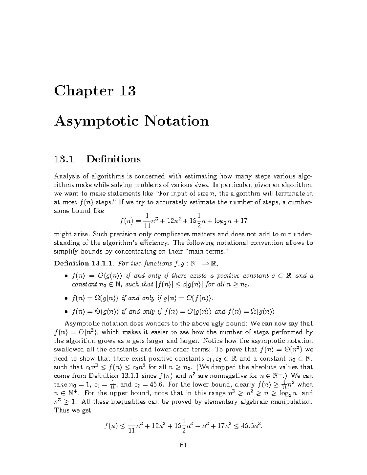 Asymptotic Notation - Chapter 13 Asymptotic Notation 13 Definitions Analysis of algorithms is ...