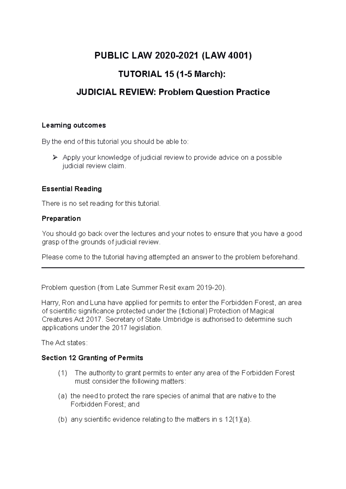 JR problem for tutorial 15 - PUBLIC LAW 2020-2021 (LAW 4001) TUTORIAL ...