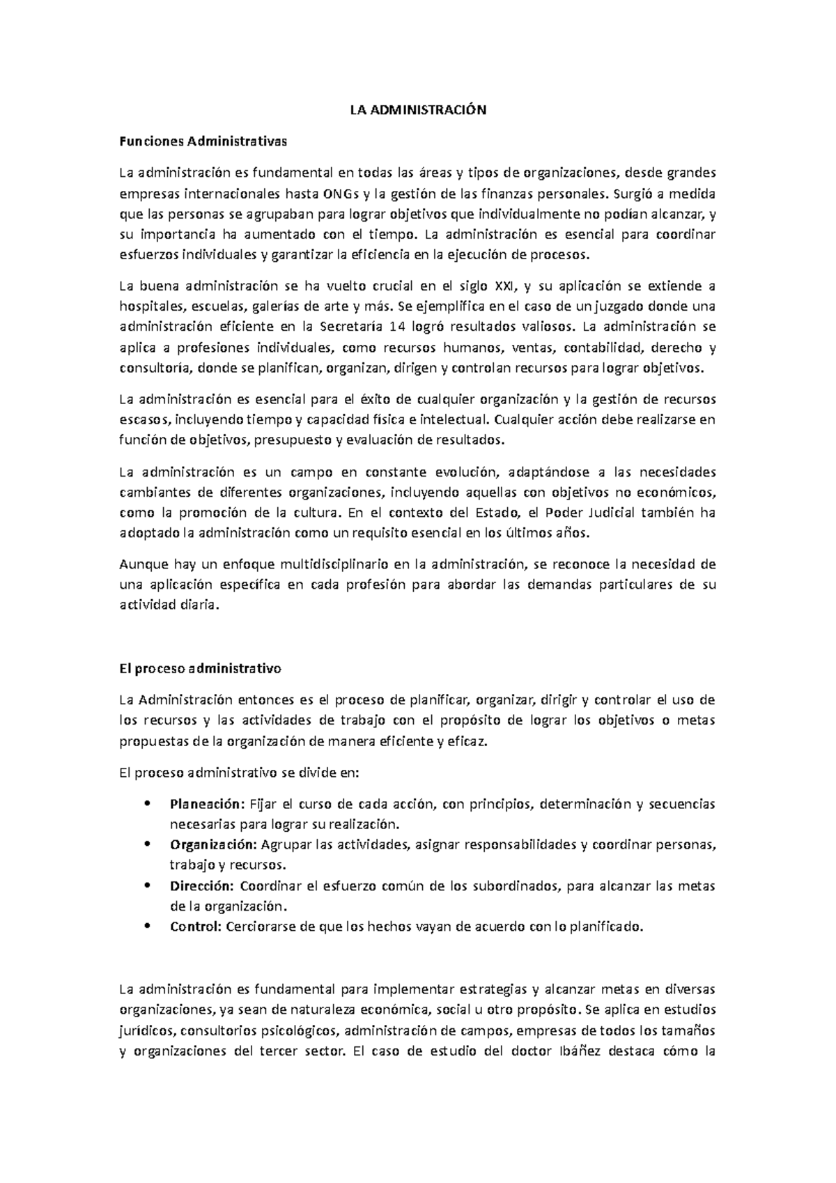 Resumen del Módulo I - Unidad I - LA ADMINISTRACIÓN Funciones ...
