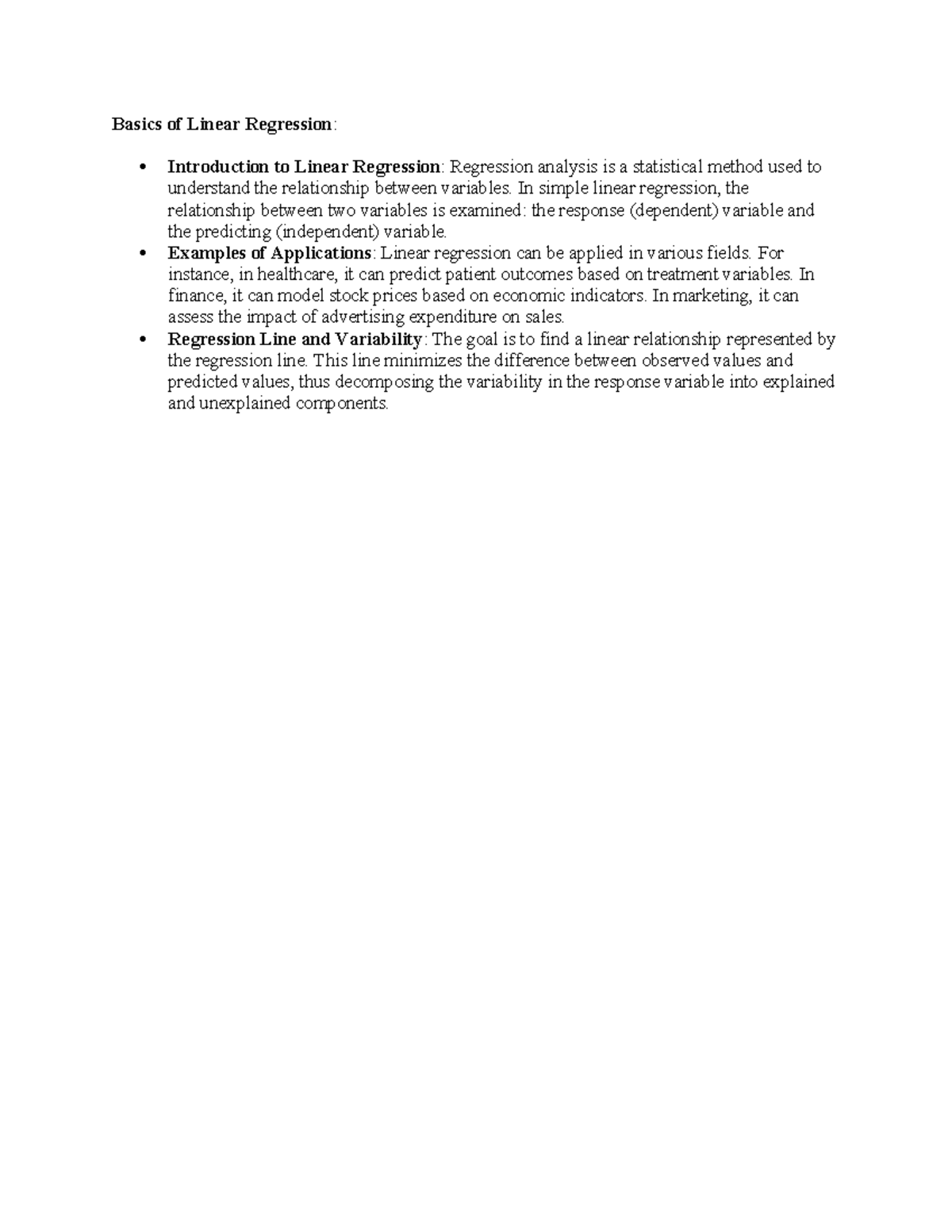 Class Notes Part 1 Basics Of Linear Regression Introduction To Linear Regression Regression