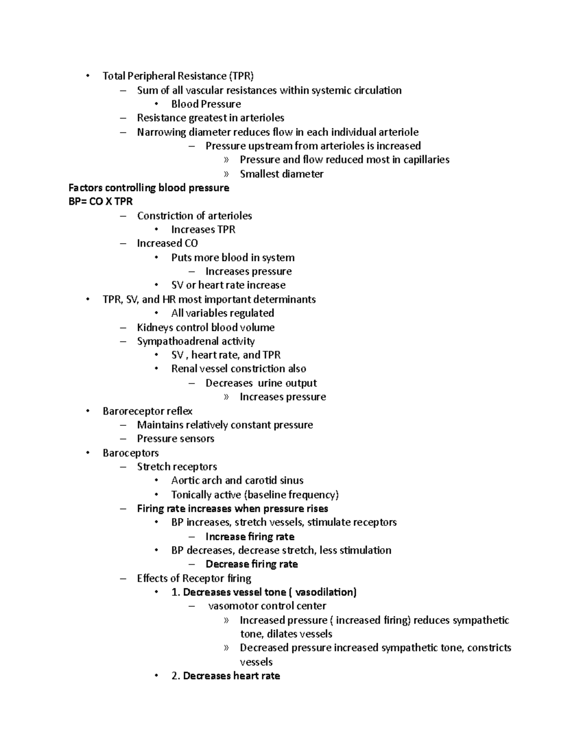 Blood preasure pt 2 - outilnes - Total Peripheral Resistance (TPR) Sum ...