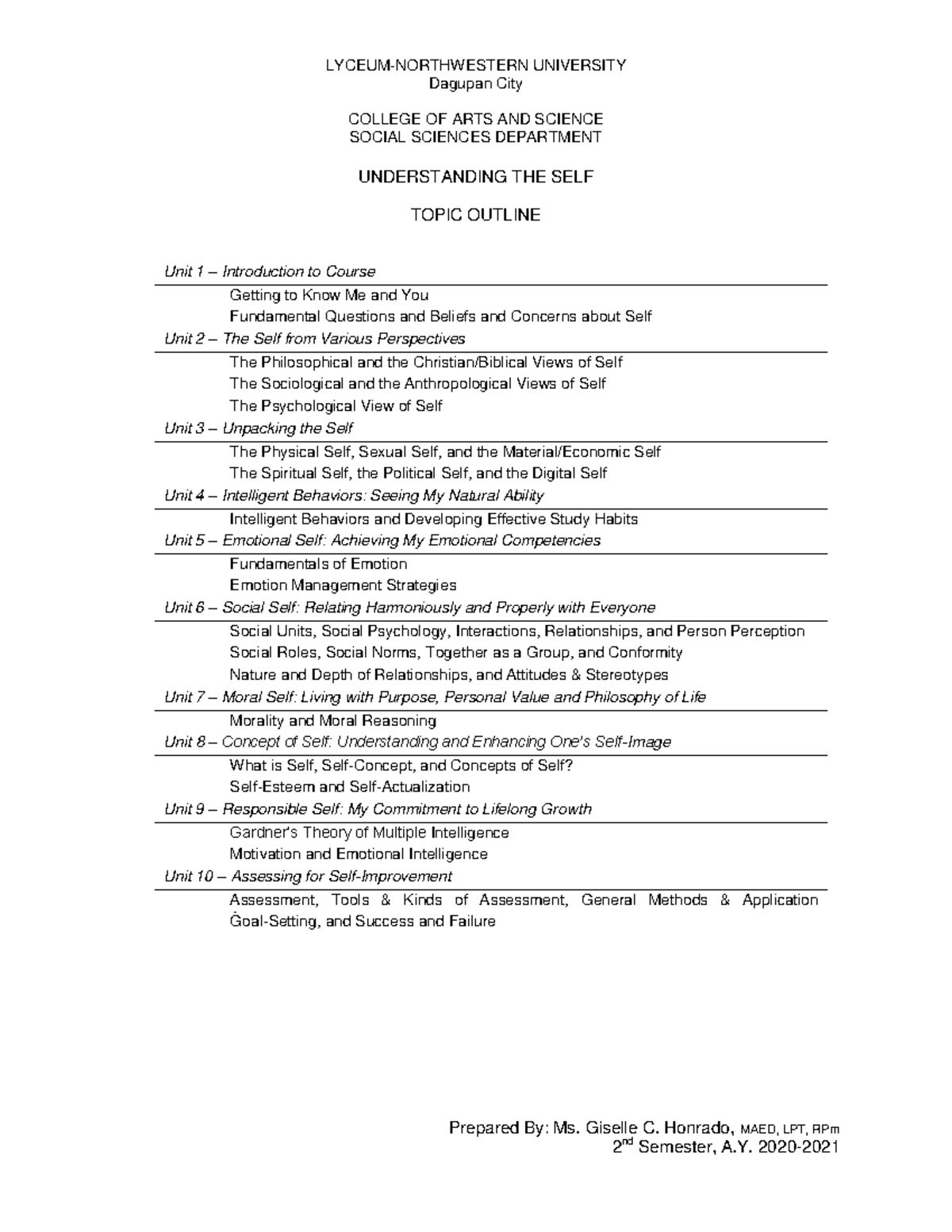 UTS Topic Outline - Lecture notes 1 - LYCEUM-NORTHWESTERN UNIVERSITY ...