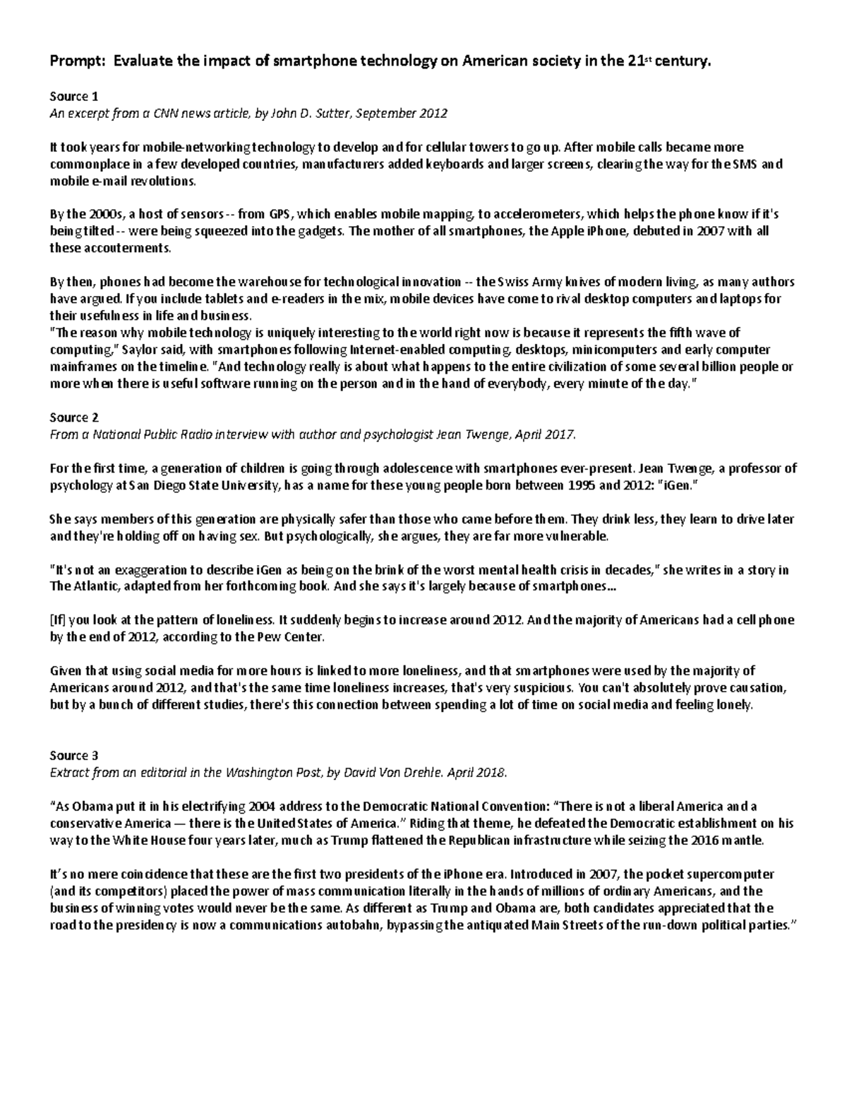 AP Cell Phone DBQ pdf - Prompt: Evaluate the impact of smartphone ...