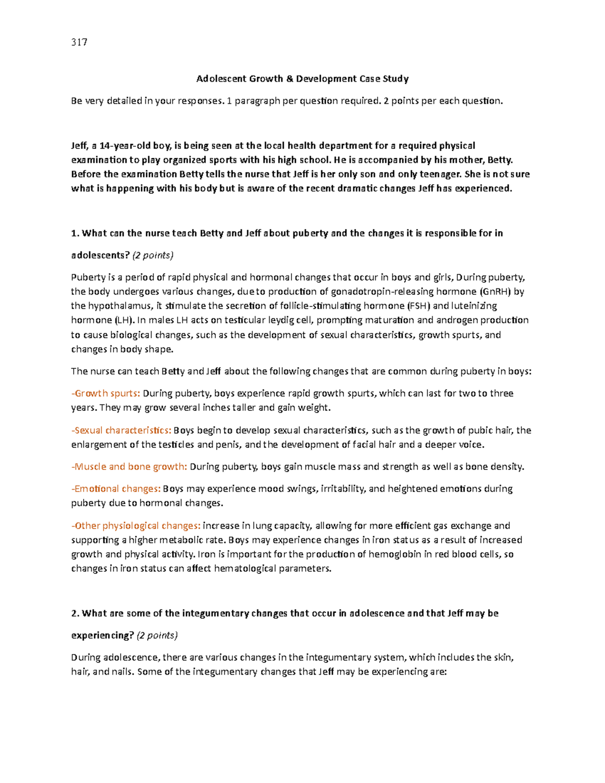Adolescent case study - Adolescent Growth & Development Case Study Be ...