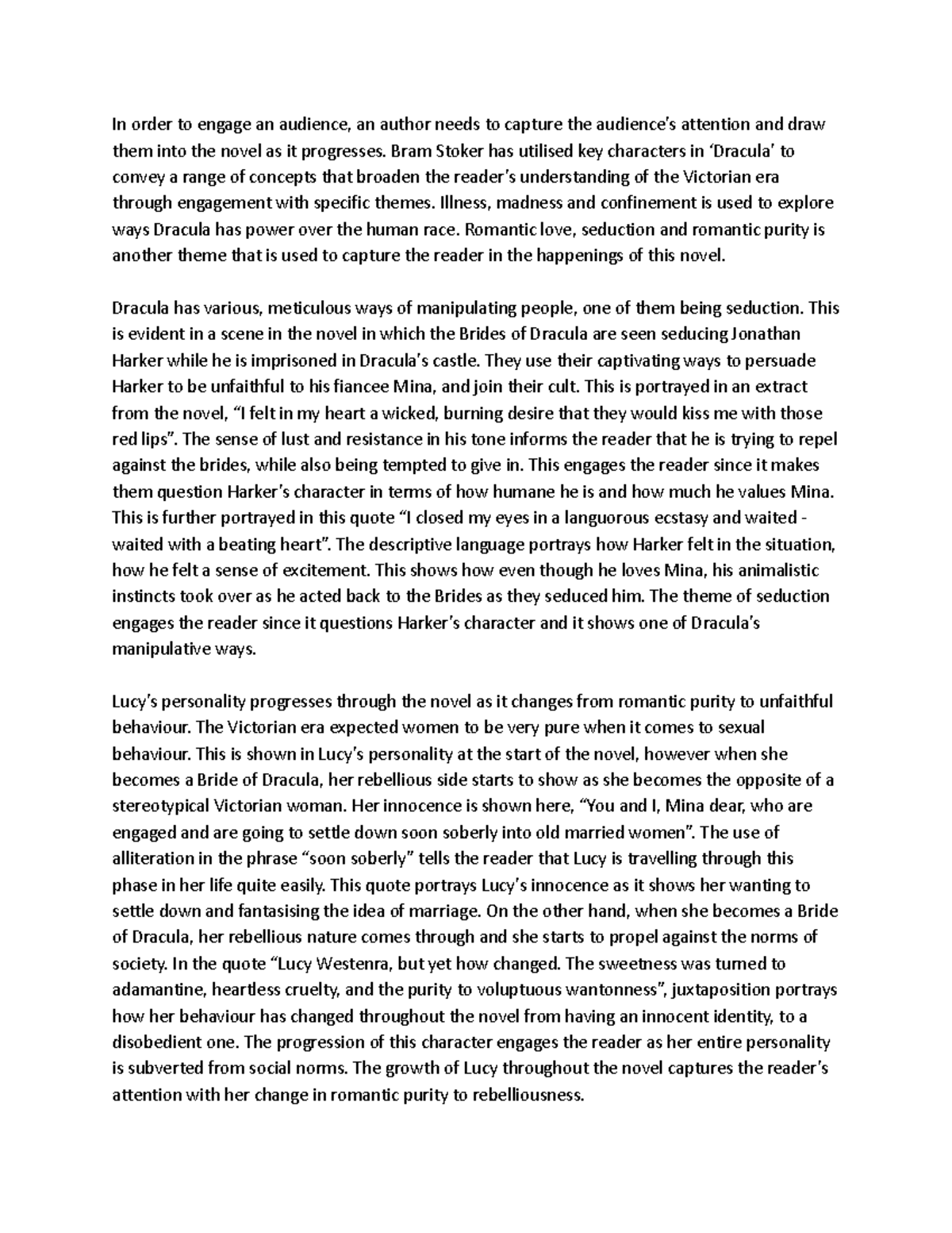 Copy of dracula essay draft - In order to engage an audience, an author ...