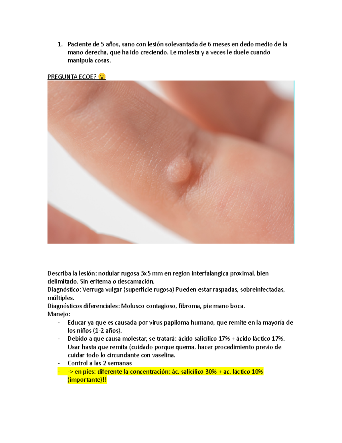 Lesiones dermatológicas - Desarrollo casos - 1. Paciente de 5 años ...