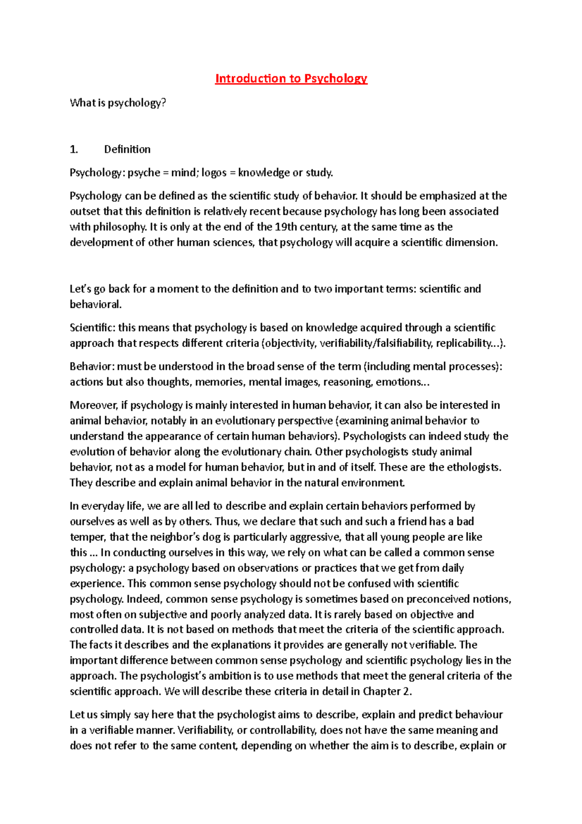 Introduction to Psychology 1 - Introduction to Psychology What is ...