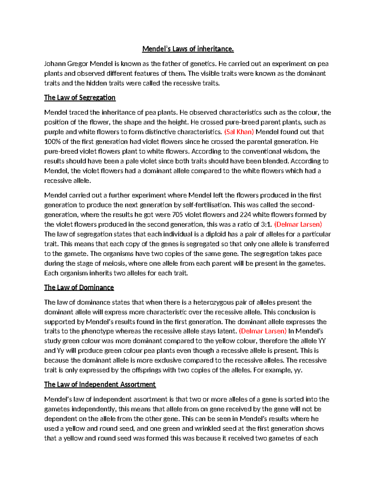 Mendel’s Laws of inheritance - Johann Gregor Mendel is known as the ...