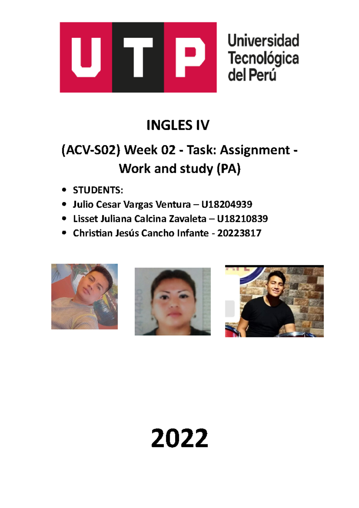 Tarea DE Ingles 2 - KKKKKKKKKKKKKK - INGLES IV (ACV-S02) Week 02 - Task: Assignment - Work and ...