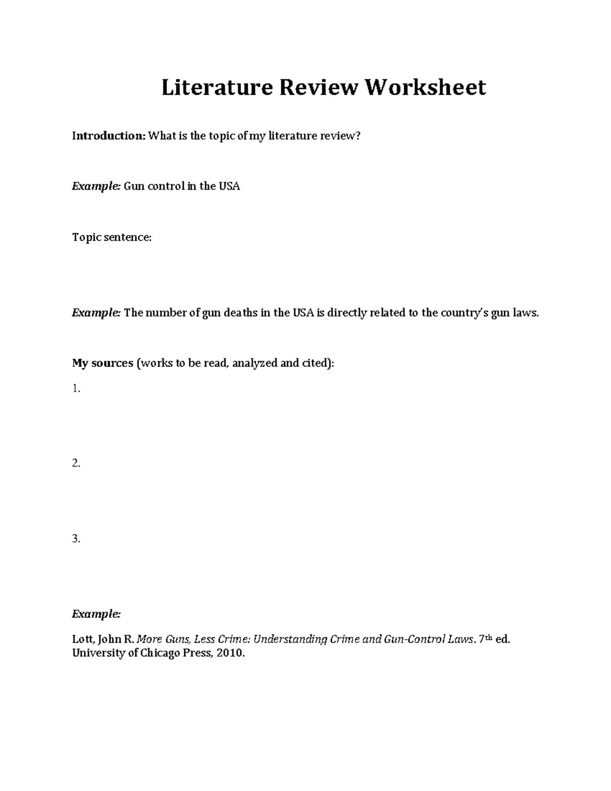 3 - lecture notes for students - Literature Review Worksheet ...