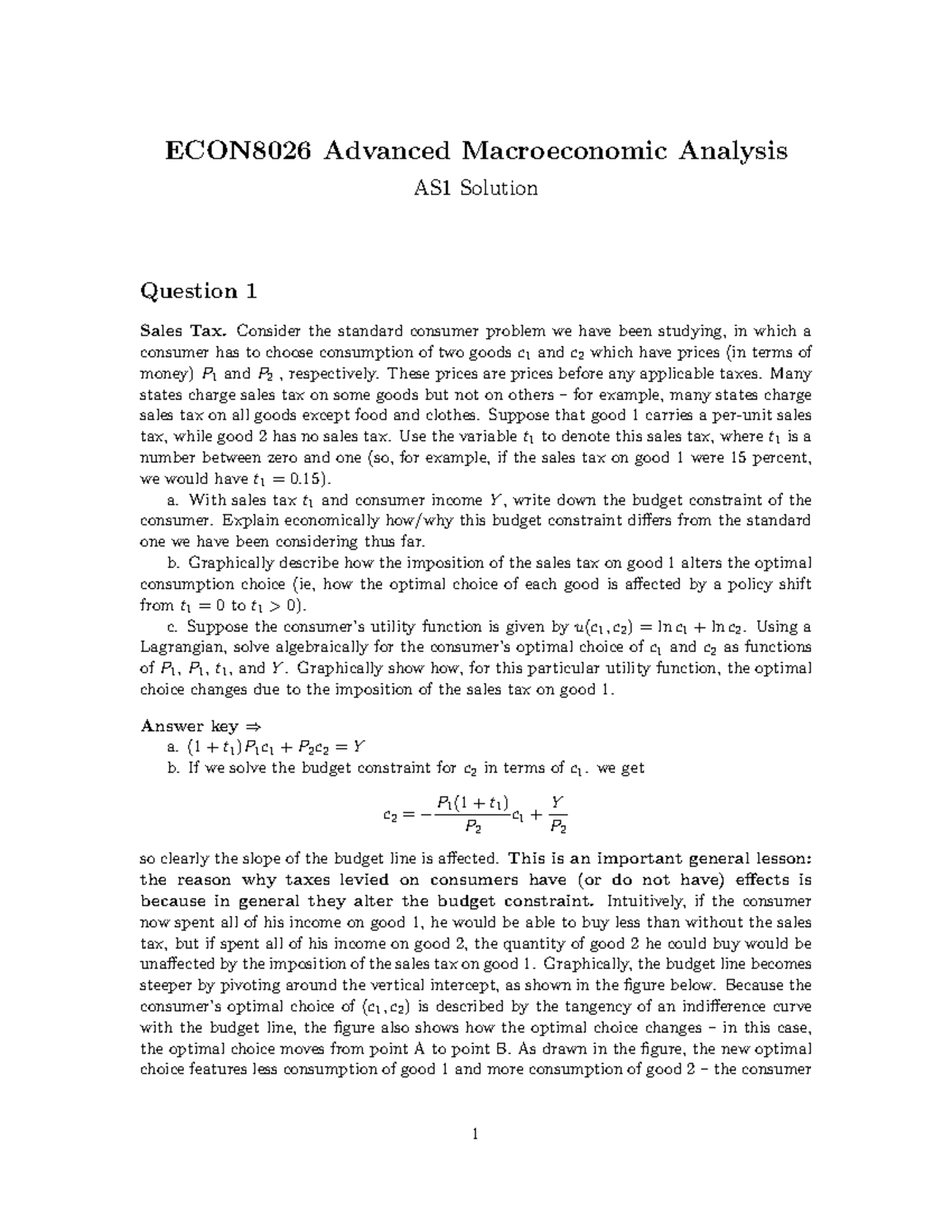 Econ8026-AS1 solution - ECON8026 Advanced Macroeconomic Analysis AS1 ...