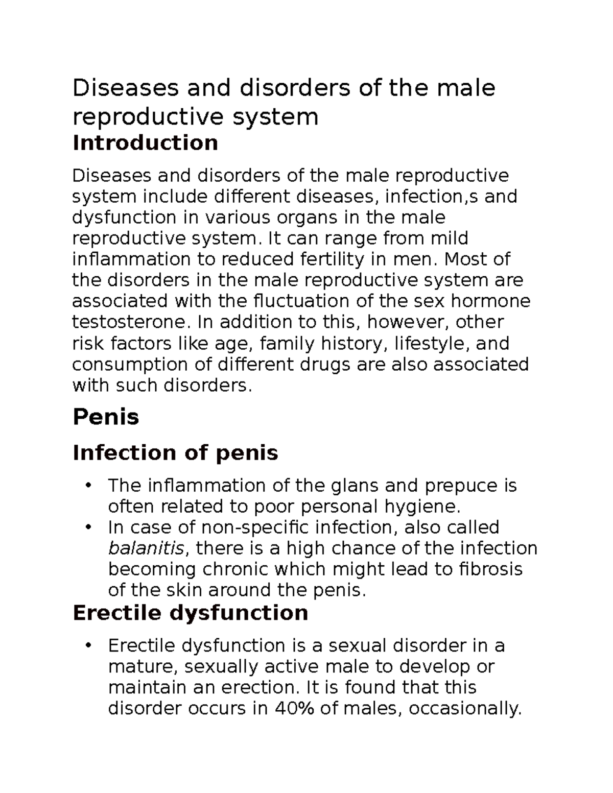 Bio 9 - notes - Diseases and disorders of the male reproductive system ...