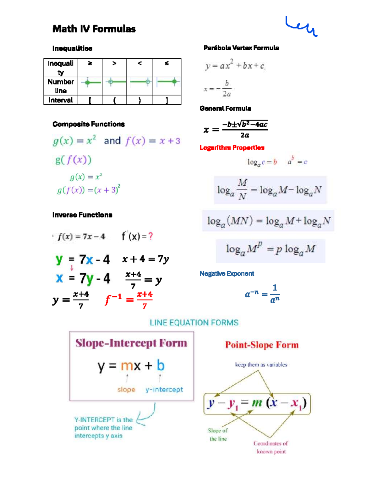 Formulariomate - formulario para examen final math IV - Math IV ...