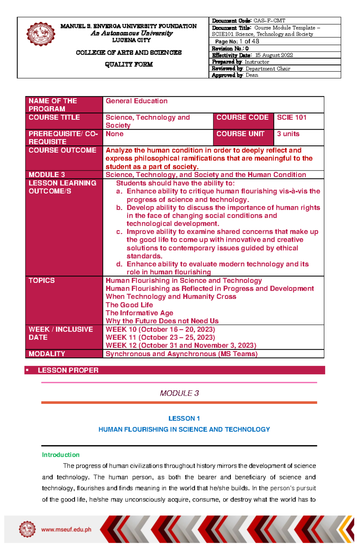 SCIE-101 Module-Semifinals-to-finals - COLLEGE OF ARTS AND SCIENCES ...