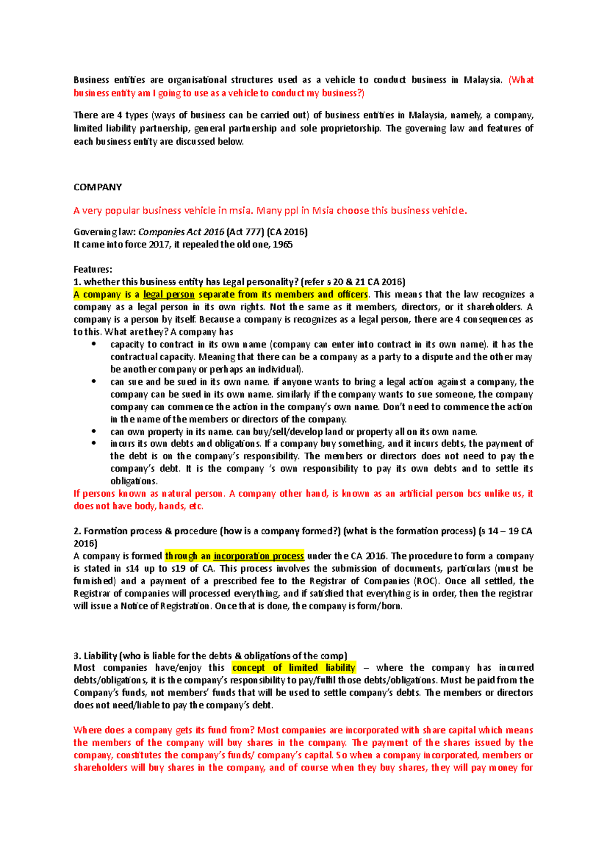 Company- Business entities - Company Law - Studocu
