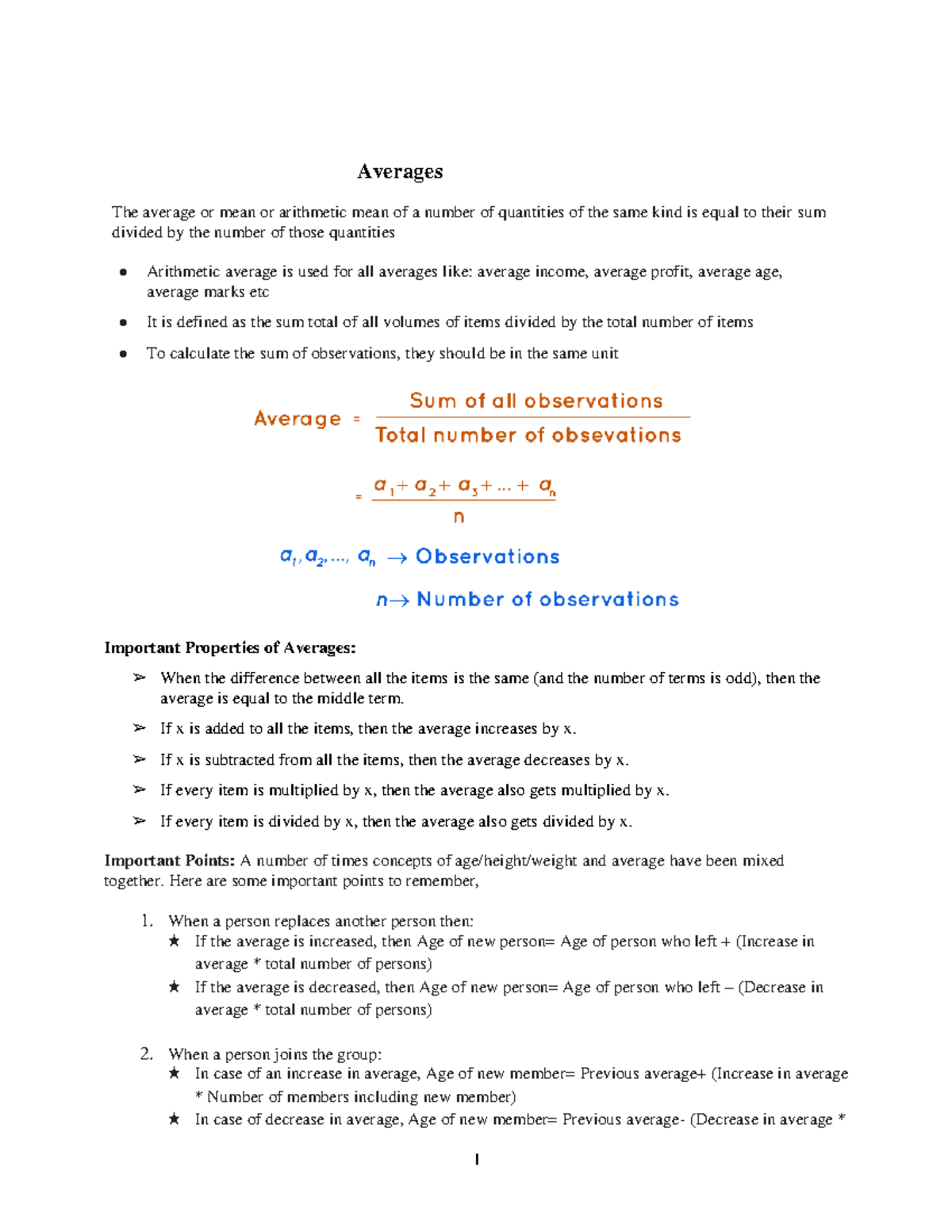 Averages - Average notes - Averages The average or mean or arithmetic ...