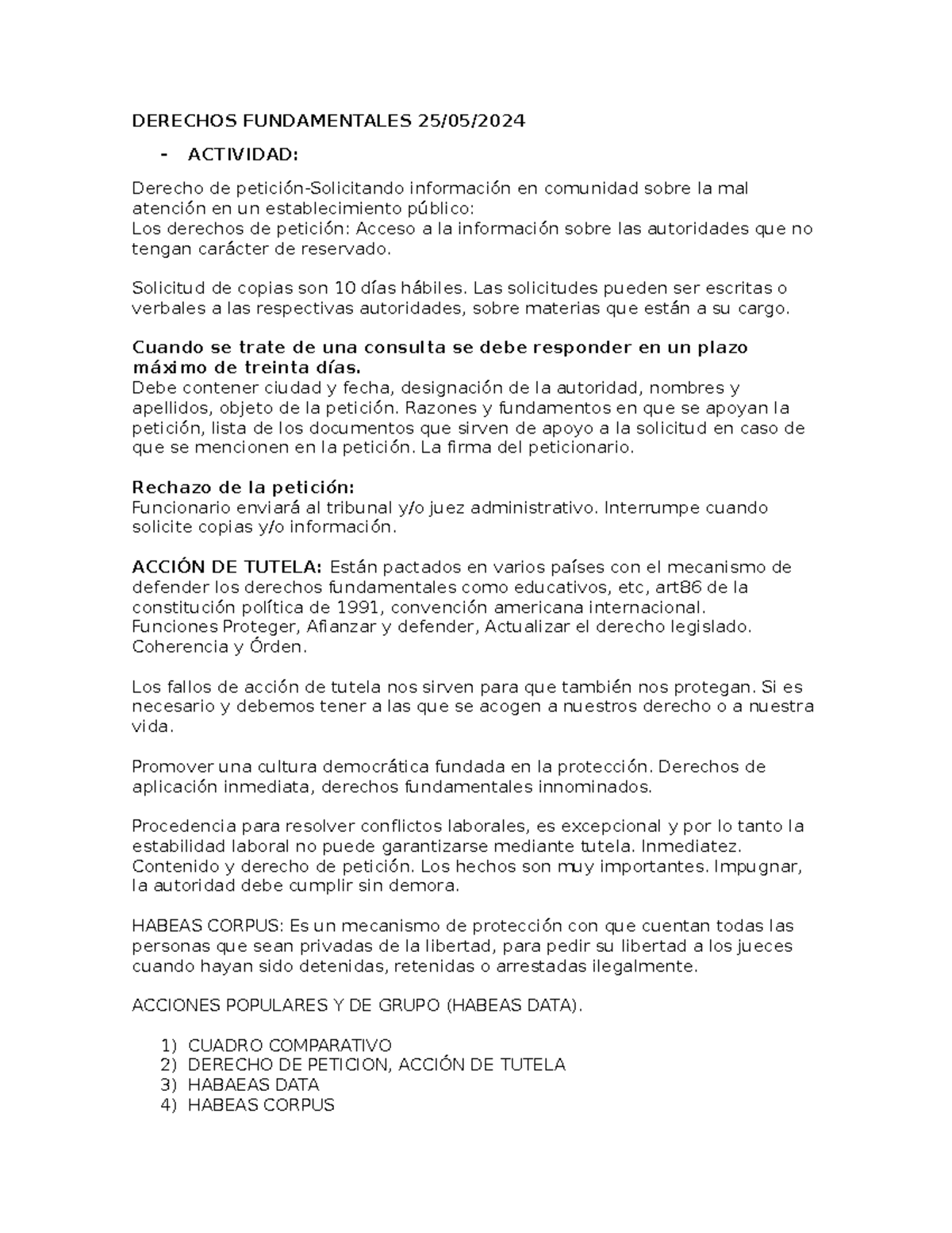 Derechos Fundamentales 25 - DERECHOS FUNDAMENTALES 25/05/ - ACTIVIDAD ...