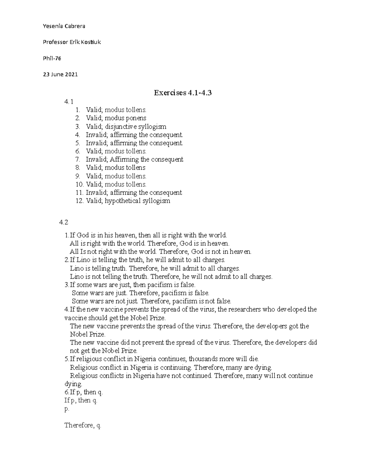 CH 4 - Course assignment - Yesenia Cabrera Professor Erik Kostiuk Phil ...