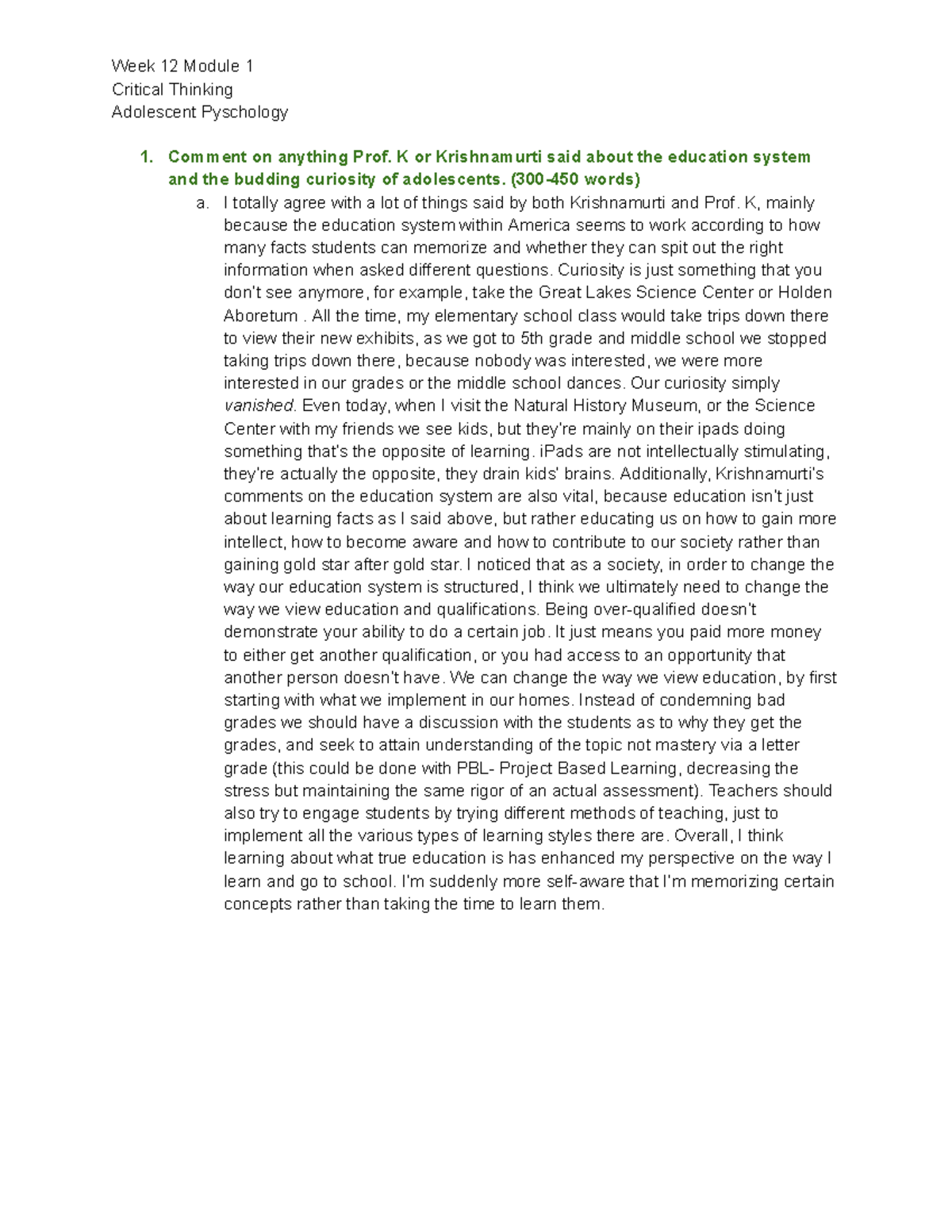 Week 12 Module 1 Critical Thinking - Week 12 Module 1 Critical Thinking ...