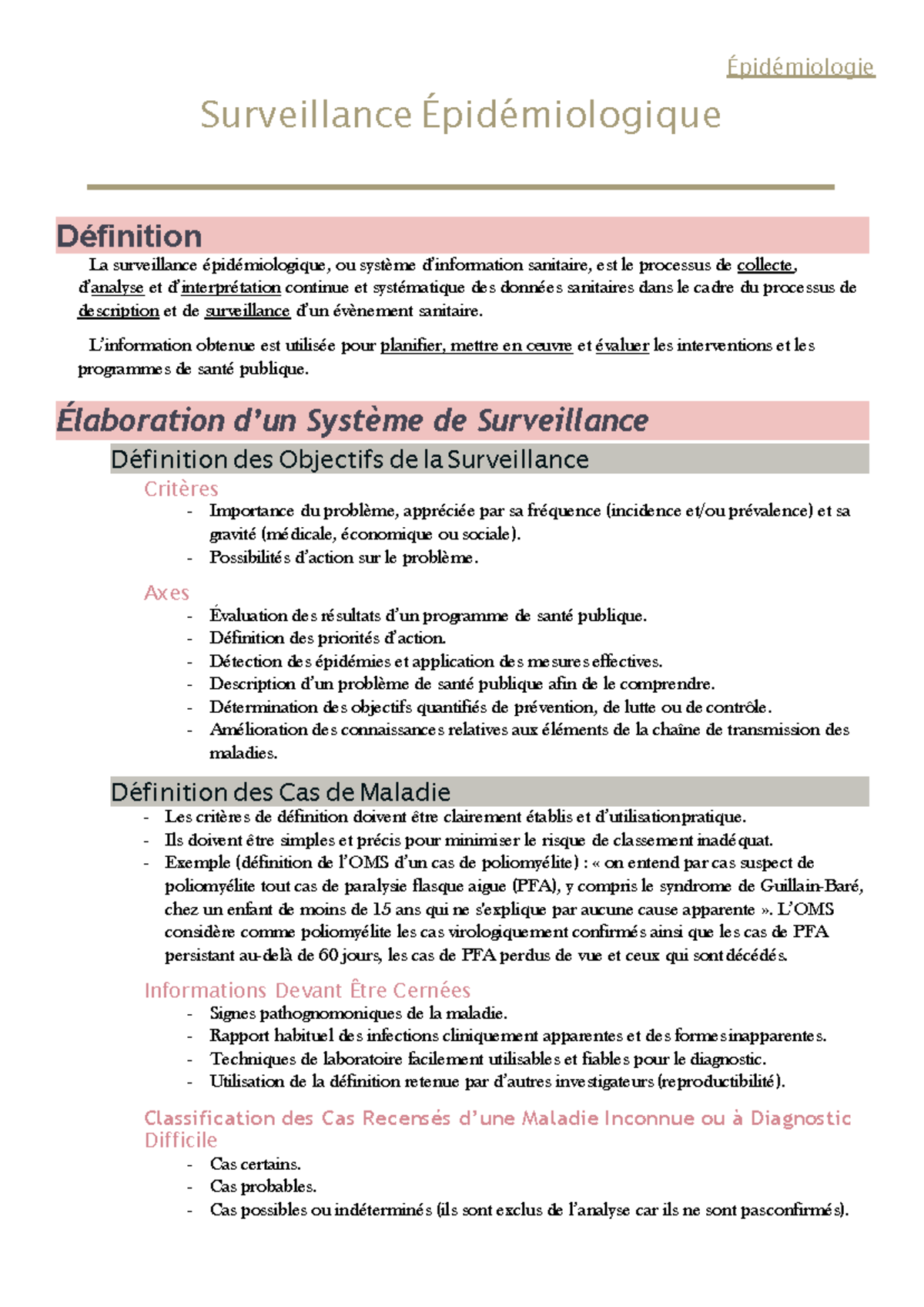 Surveillance épidémiologique (résumé) - Surveillance Épidémiologique ...