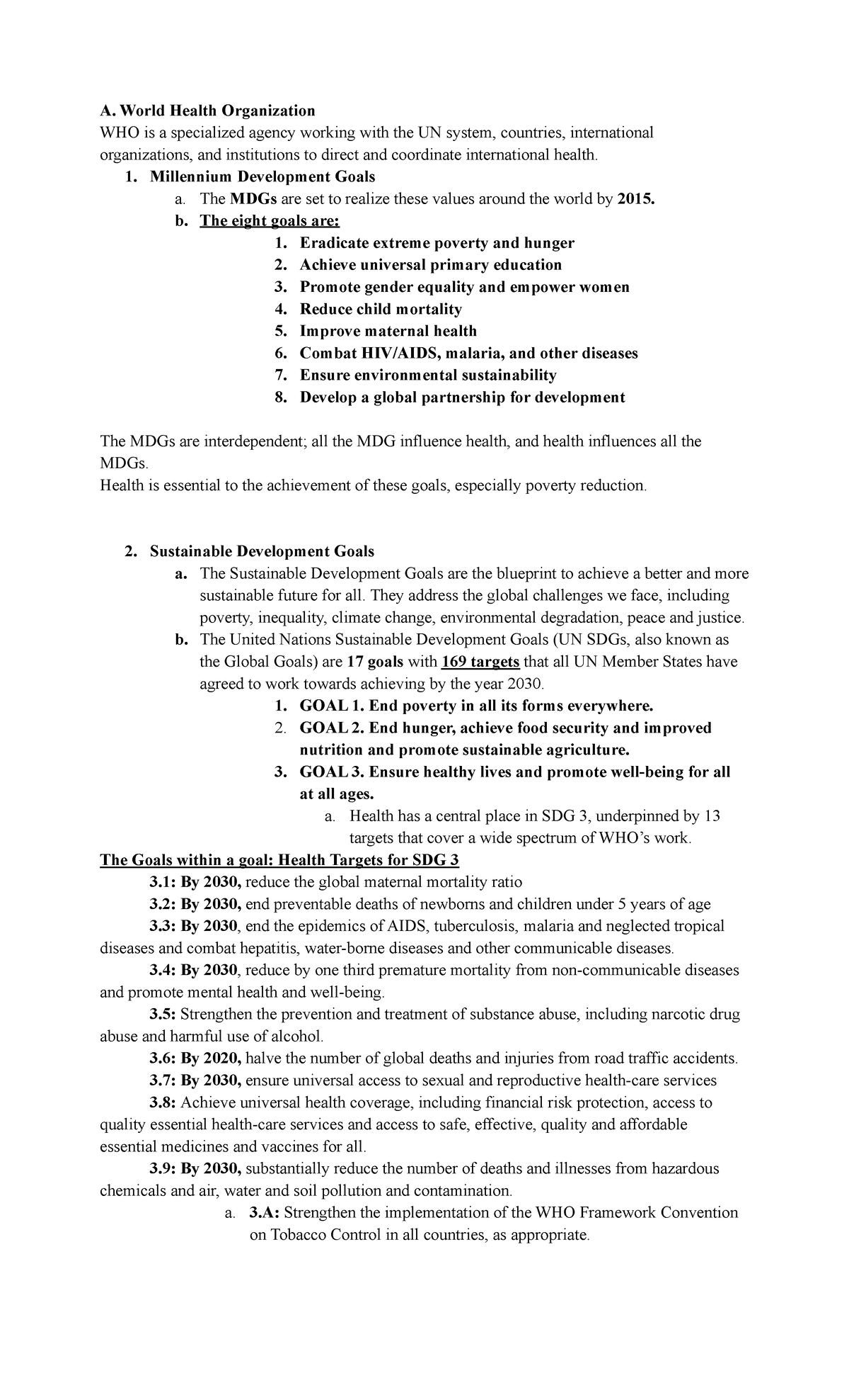 MGD SDG - MGD SDG - A. World Health Organization WHO is a specialized ...