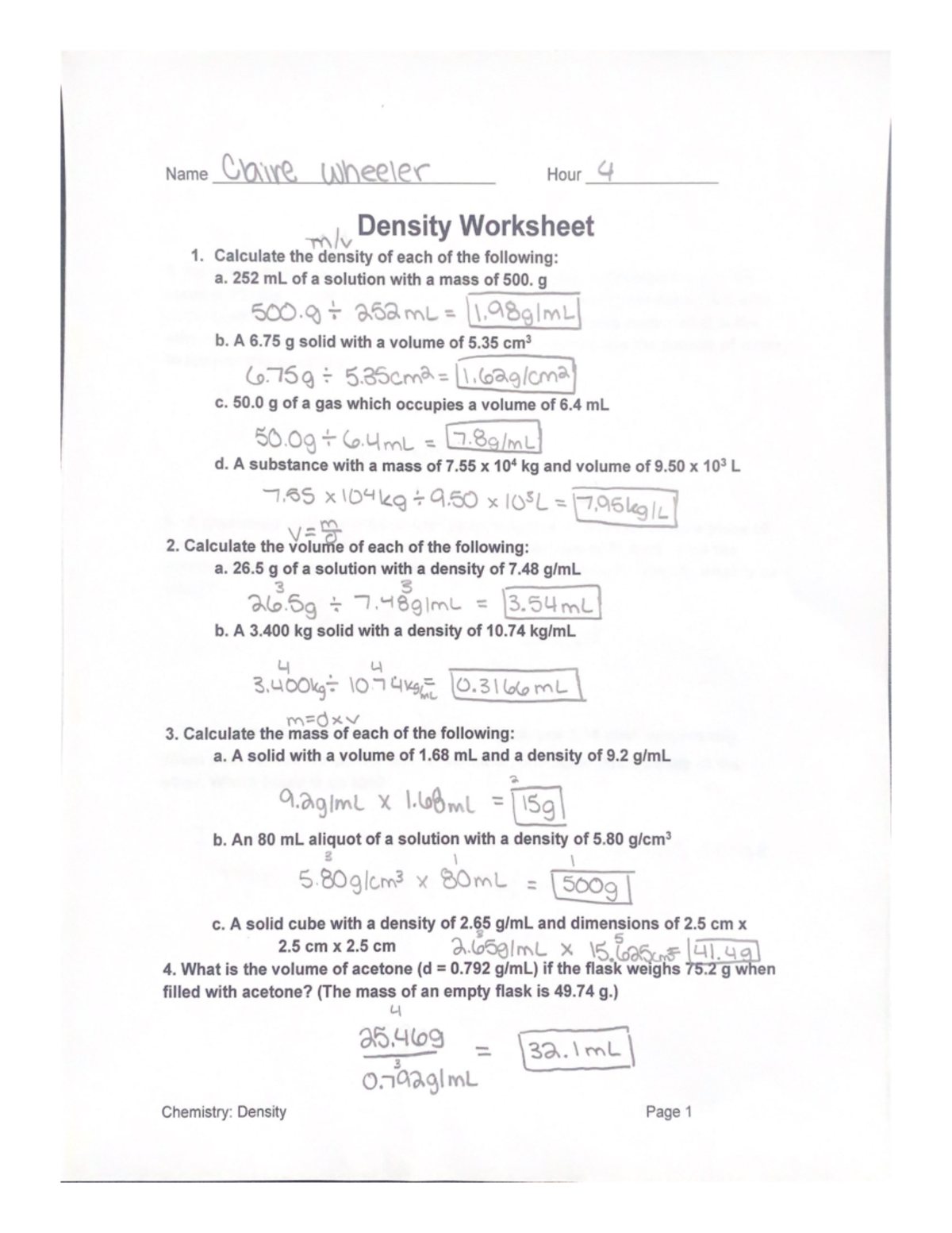 Density Worksheet - Studocu