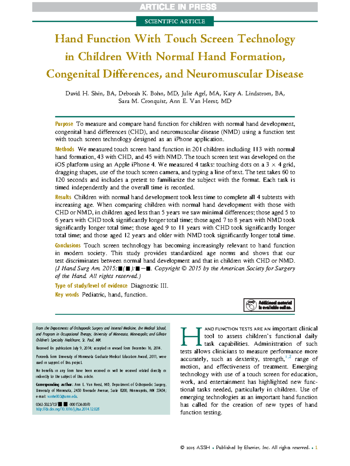Hand Function With Touch Screen Technology in Children With Normal Hand ...