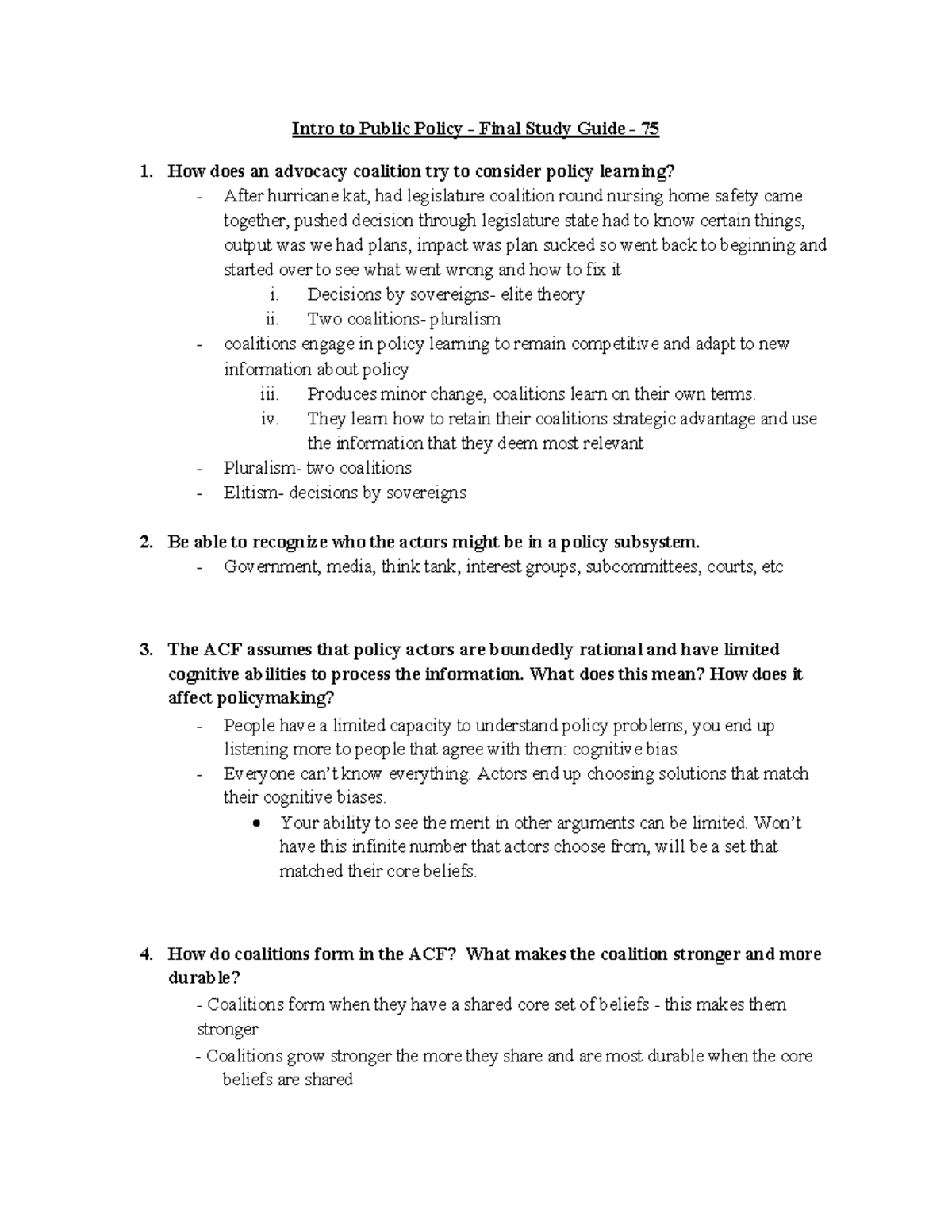 POLI2070. Final Study Guide - Intro to Public Policy - Final Study ...