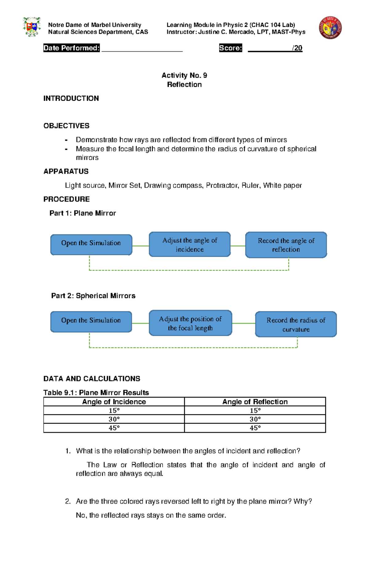 Reflection - Notre Dame of Marbel University Learning Module in Physic ...
