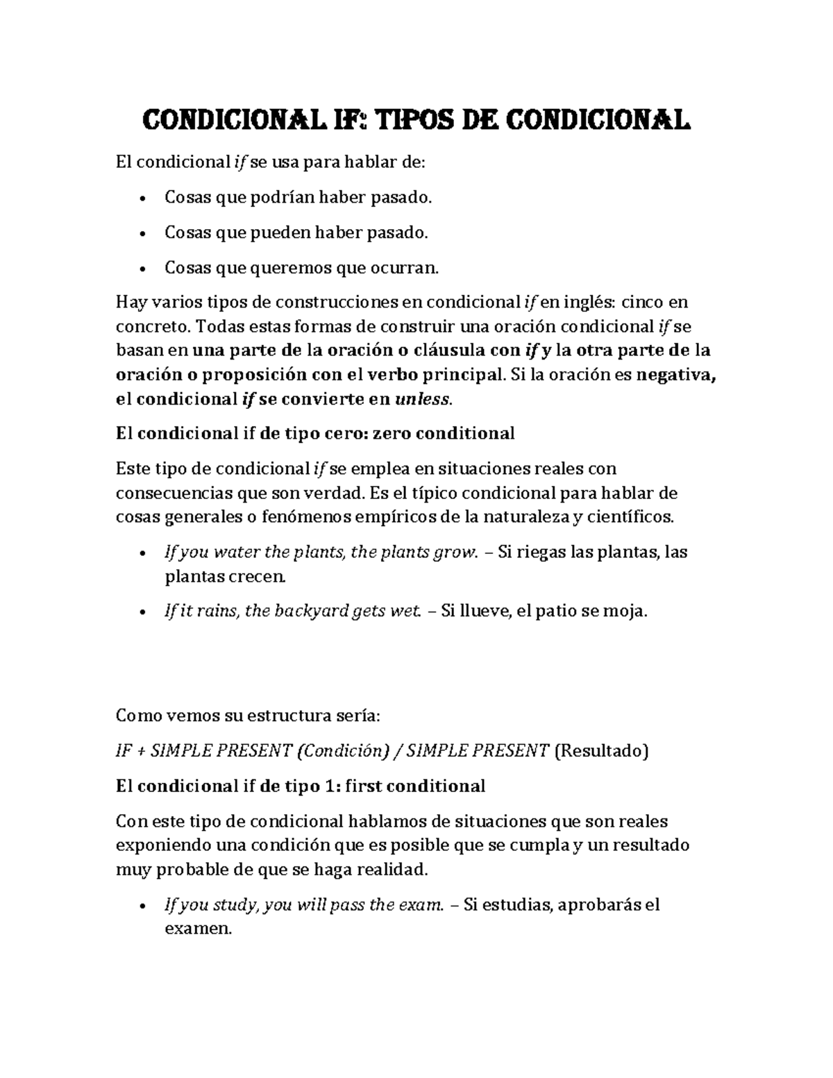 Exposicion DE Ingles - Condicional if: tipos de condicional El ...