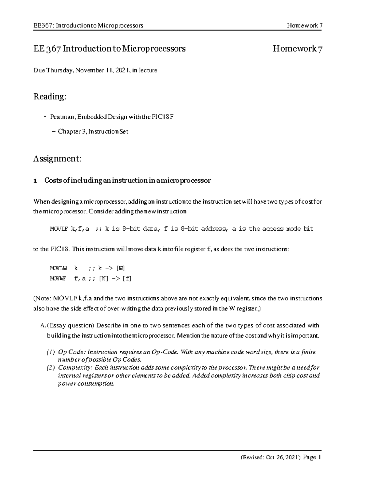 Solution HW07 Fall2021 - EE 367 Introduction to Microprocessors ...