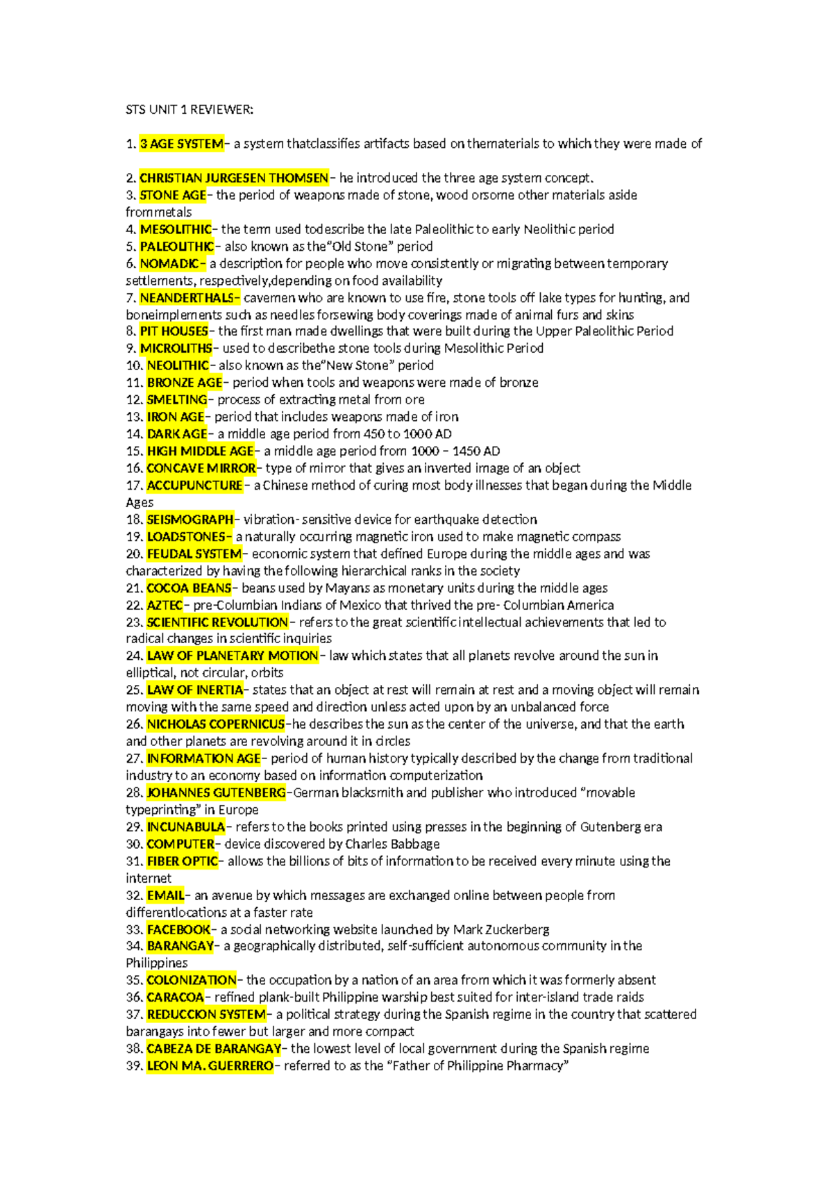 STS UNIT 1 Reviewer - STS UNIT 1 REVIEWER: 3 AGE SYSTEM– a system ...