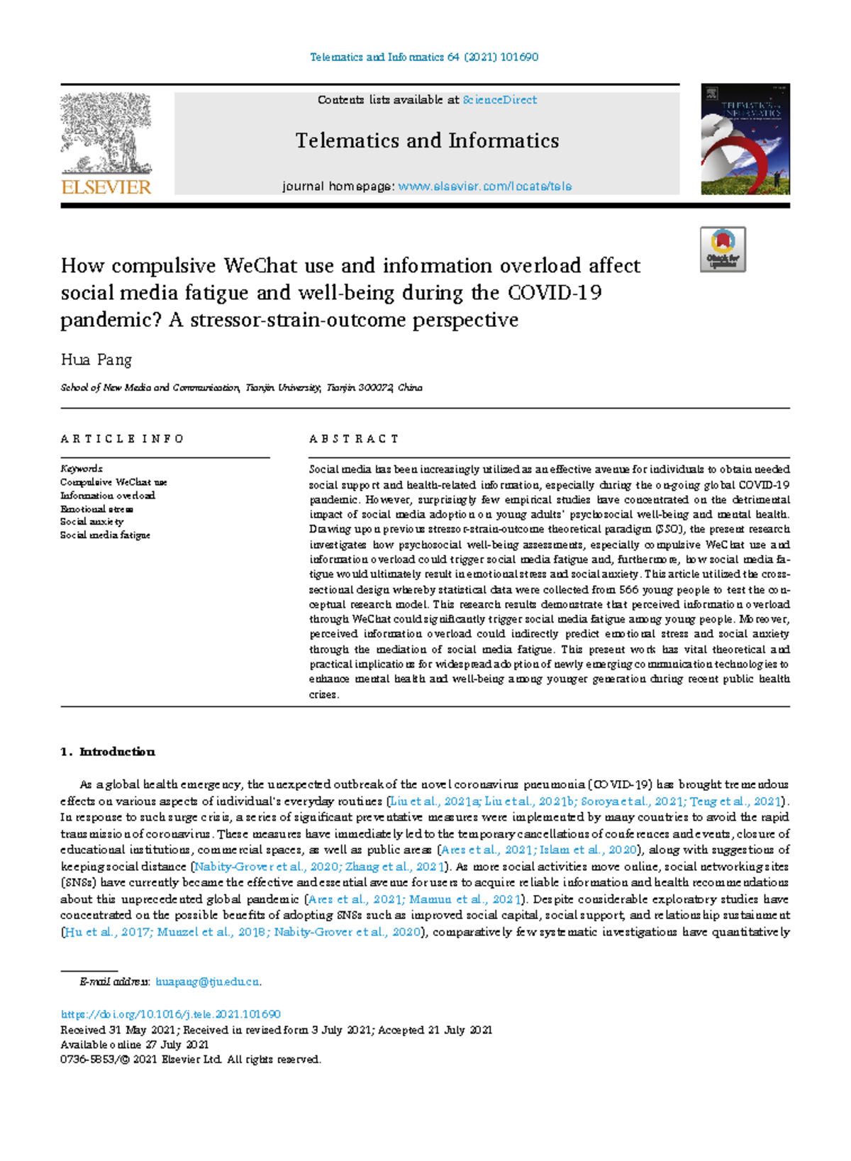 Compulsive Wechat Use - A research paper - Telematics and Informatics ...