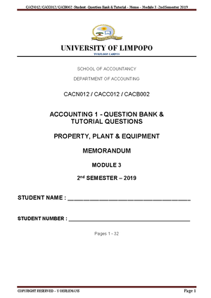 Class examples IAS 16 and IAS 8 - MODULE 6: CLASS EXAMPLE – SUGGESTED SOLUTION EXAMPLE 1 – ITEMS ...