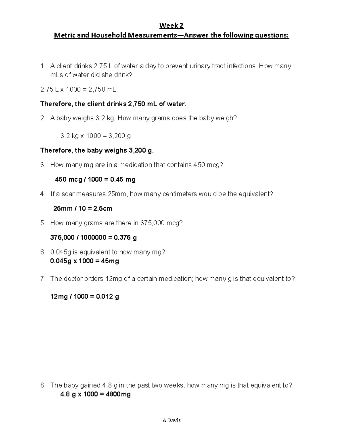 Metric Activity 3- Hafsa Kawsary - MATH 2201 - Durham College - Studocu