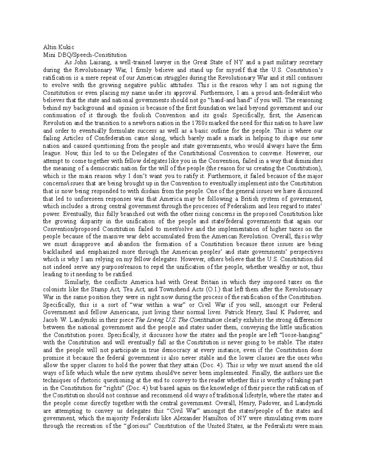 Altin Kukic - Say Yea or Nay - Altin Kukic Mini DBQ/Speech-Constitution ...