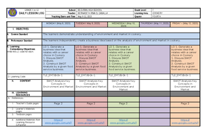Cookery 7-WEEK 5 - DLL - GRADE 1 to 12 DAILY LESSON LOG School BECURAN ...
