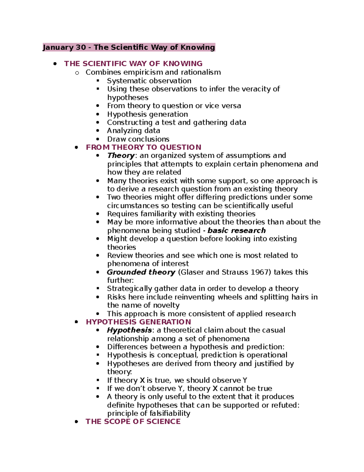 Notes 3 - January 30 - The Scientific Way of Knowing THE SCIENTIFIC WAY ...