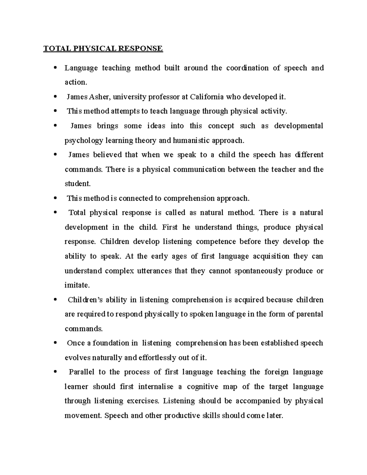 Total Physical Response - TOTAL PHYSICAL RESPONSE Language teaching ...