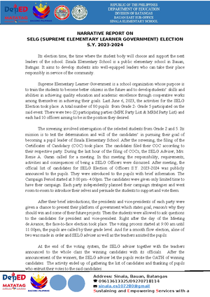 SELG Action PLAN 2023-2024 - Address: Sinala, Bauan, Batangas ...