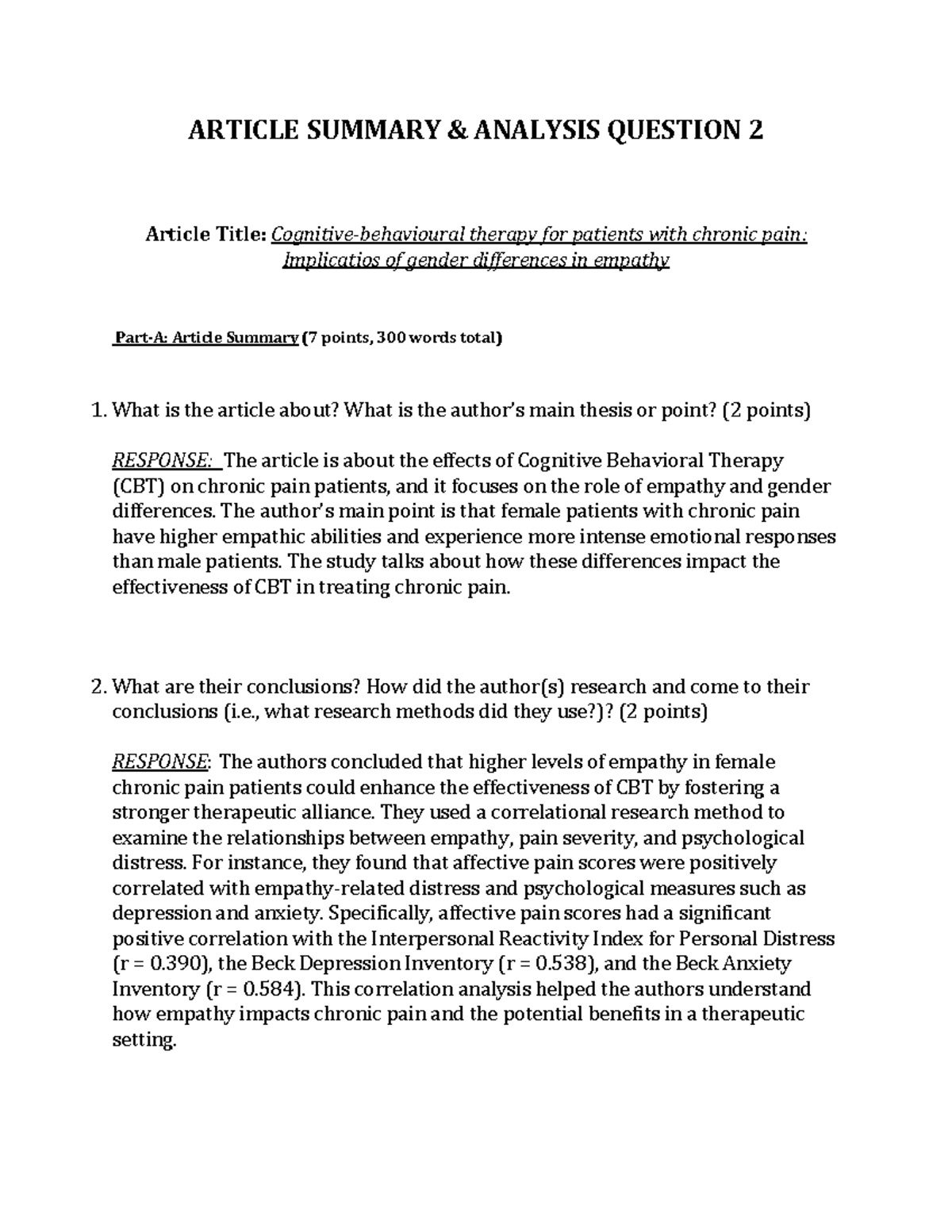 Article Summary and Analysis QUesiton 2 - ARTICLE SUMMARY & ANALYSIS ...