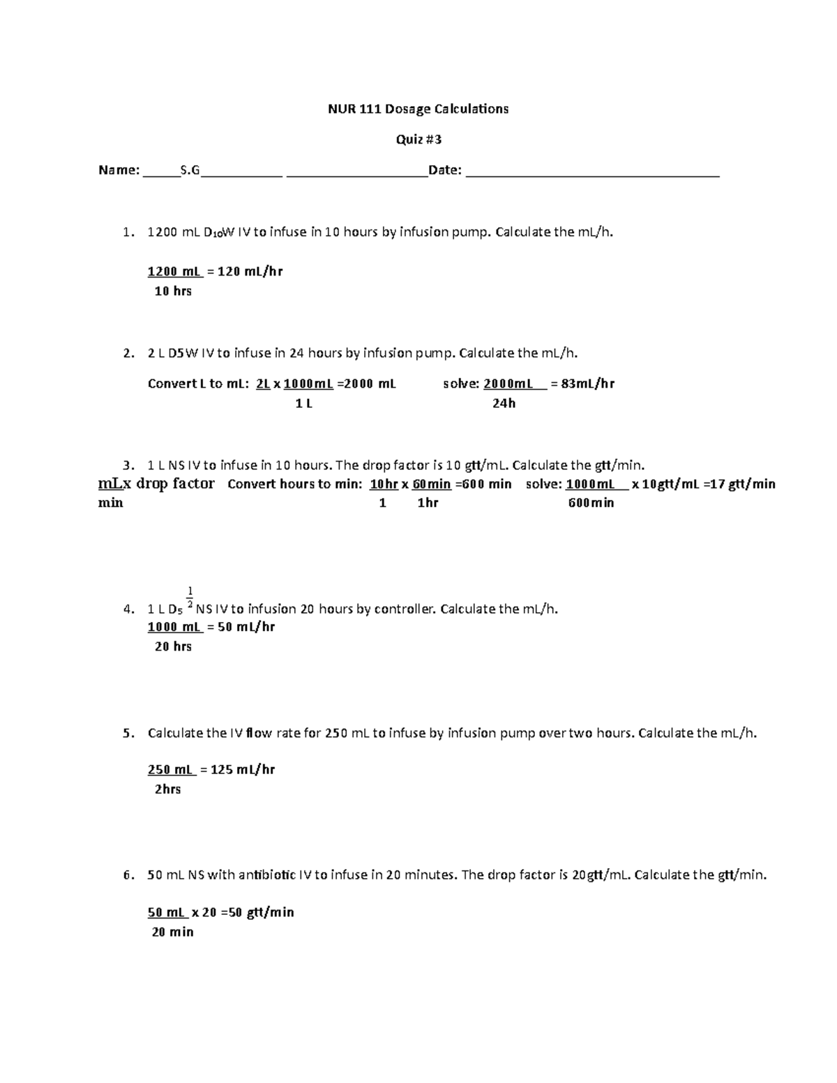 NUR Dosage Calculations Quiz - Studocu