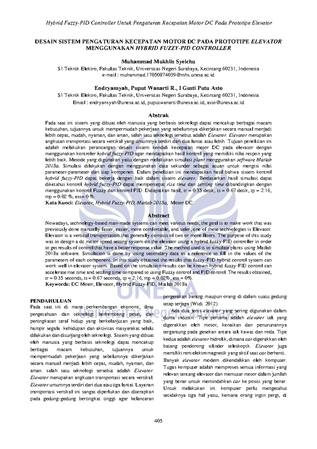 Journal for Electrical Engineering 28 - Hybrid Fuzzy-PID Controller Untuk Pengaturan Kecepatan ...