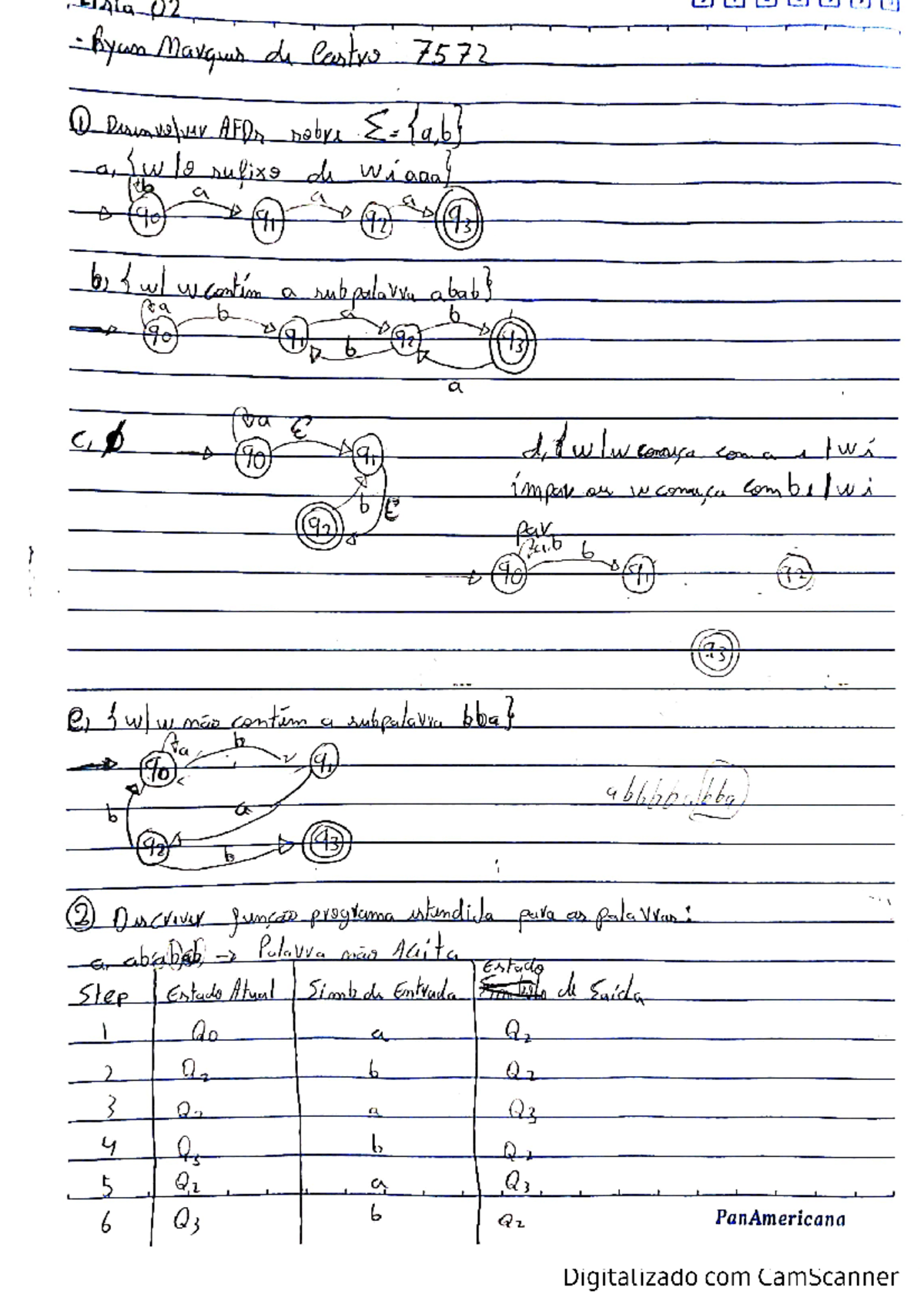 Lista 02 de atividades - Ala 02 Ryun Margues de Cartvo 7572 1 Disenvolver AFDs nobye E-1a,b) a ...